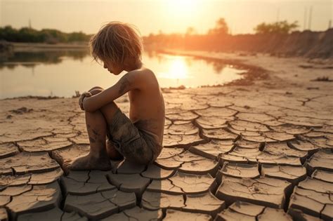 Criança Permanece Em Paisagem De Seca Extrema Foto Grátis