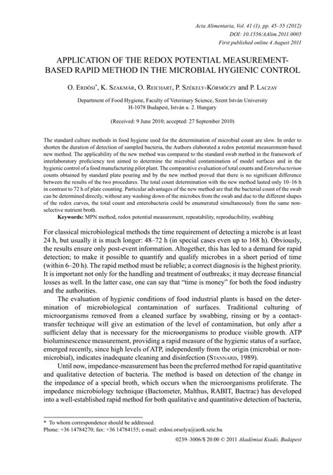 Pdf Application Of The Redox Potential Measurement Based Rapid Method In The Microbial