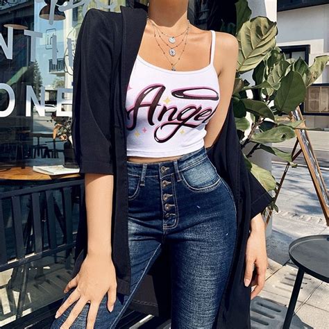 H655ec5b43e3042db9f49873a5010f46cs Letter Print Crop Top Spaghetti