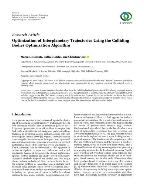 Pdf Optimization Of Interplanetary Trajectories Using The Colliding