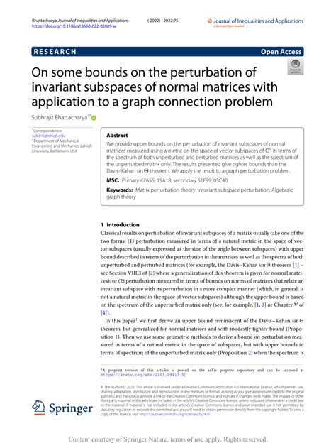 PDF On Some Bounds On The Perturbation Of Invariant Subspaces Of Normal Matrices With