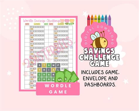 Wordle Word Play Spring Flower Bee Theme Cash Envelope Saving Challenge Game Etsy