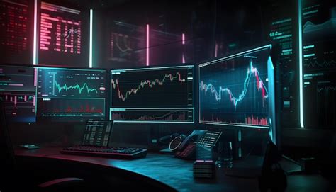 advanced trading desk with multiple computer monitors displaying