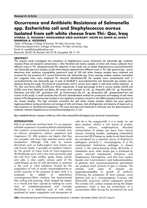 Pdf Occurrence And Antibiotic Resistance Of Salmonella Spp Escherichia Coli And
