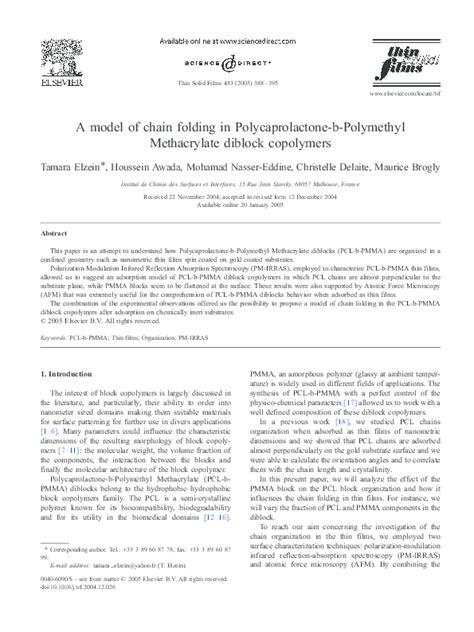 Pdf A Model Of Chain Folding In Polycaprolactone B Polymethyl