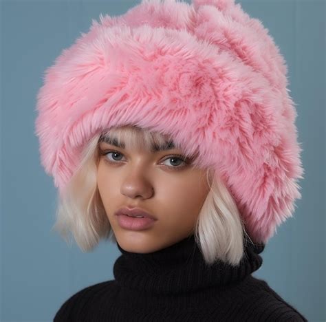Premium Ai Image A Woman Wearing A Furry Hat With A Black Sweater On It