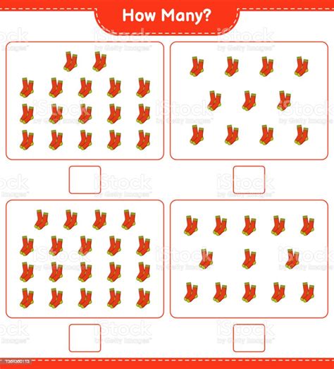 계산 게임 얼마나 많은 양말 교육 어린이 게임 인쇄 워크 시트 벡터 일러스트레이션 0명에 대한 스톡 벡터 아트 및 기타 이미지