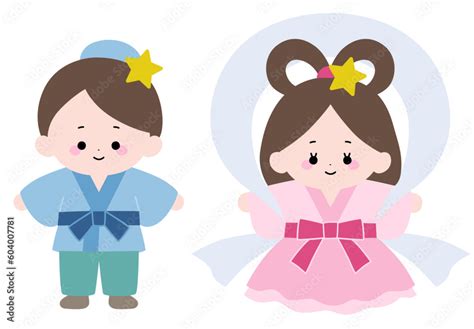 かわいい織姫と彦星のイラスト Stock ベクター Adobe Stock