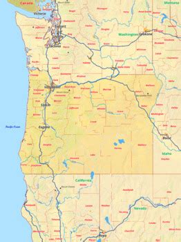 Oregon Map With Cities Township Counties Rivers Roads Labeled TPT