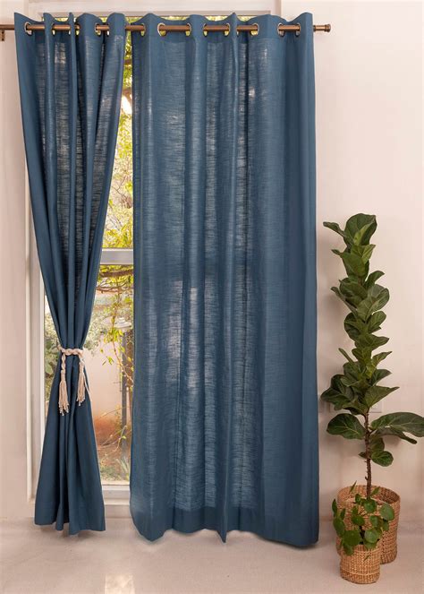 Solid Cotton Curtain Royal Blue Single