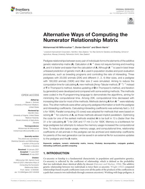 Pdf Alternative Ways Of Computing The Numerator Relationship Matrix