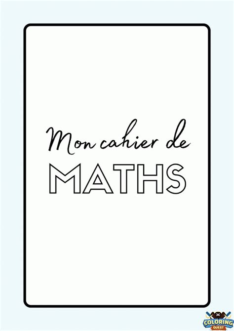 Mathematics Notebook Cover Page Coloring Coloring Quest