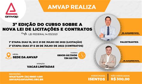 AMVAP abre terceira turma para curso sobre Nova Lei de Licitações e