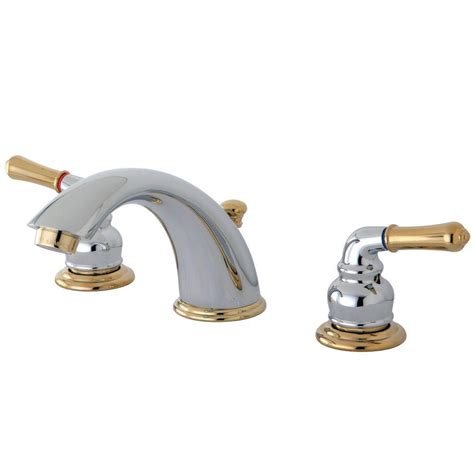 Kingston Brass 8 In Widespread 2 Handle Mid Arc Bathroom Faucet In Chrome And Polished Brass