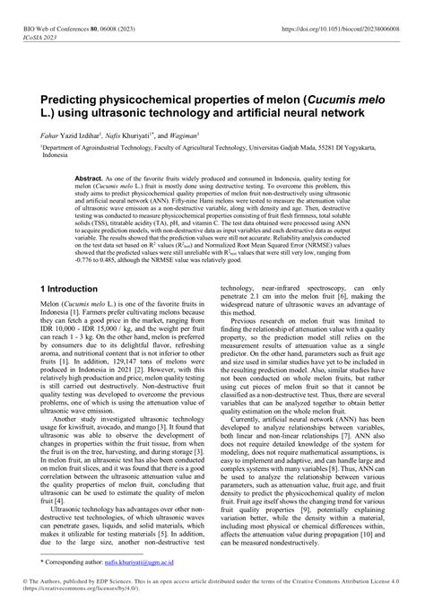 Pdf Predicting Physicochemical Properties Of Melon Cucumis Melo L Using Ultrasonic