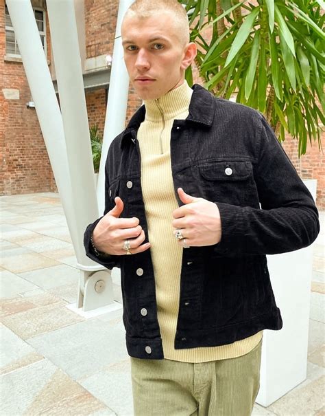 Asos Design Cord Western Jacket In Black Shopstyle