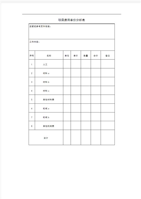 工程项目管理表格项目费用单价分析表 文档之家