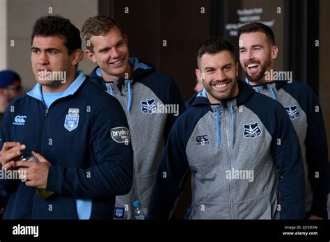 L R Nsw Blues Players Dale Finucane Tom Trbojevic James Tedesco And