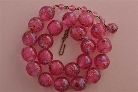 Vintage Necklace With Luminous Pink Glass Beads 865d Amanda Appleby