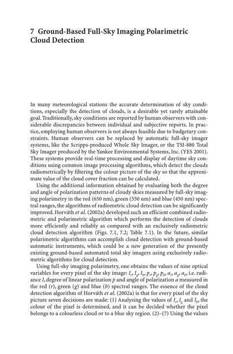 Pdf Ground Based Full Sky Imaging Polarimetric Cloud Detection