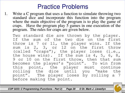 PPT COP 3223 C Programming Spring 2009 Functions In C Part 2