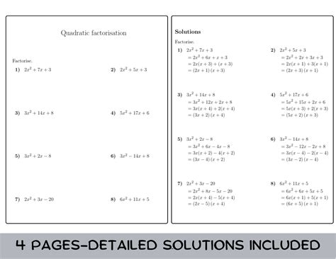 Quadratic Factorisation Coefficient Greater Than 1 Worksheet With Solutions Teaching Resources