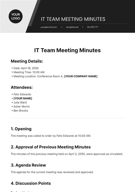 Free It Team Meeting Minutes Template To Edit Online