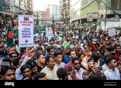 Dhaka Bangladesh 28th Oct 2022 People Hold Placards And Flags