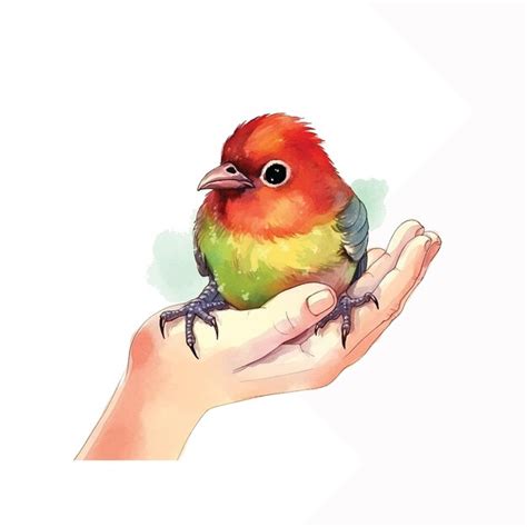 Lindo Pajarito En Mano Pintura Acuarela Vector Premium