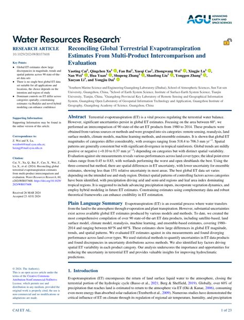Pdf Reconciling Global Terrestrial Evapotranspiration Estimates From Multi‐product