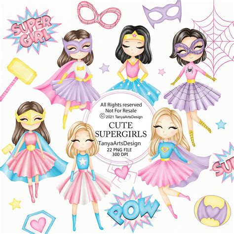 Super Girl Clipart Cute Superhero Girl Clipart Watercolor Superhero