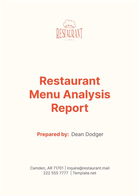 Free Restaurant Menu Analysis Report Template To Edit Online