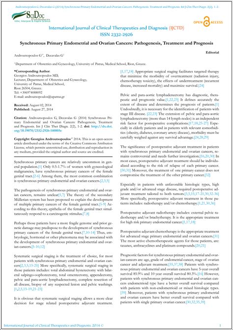 Pdf Synchronous Primary Endometrial And Ovarian Cancers Pathogenesis