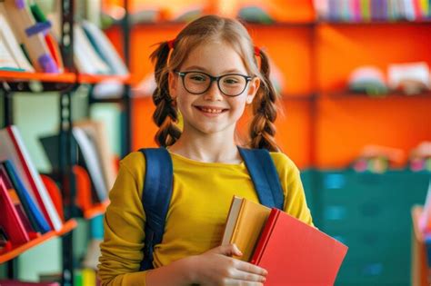 A Girl With Glasses And A Book In Her Hand Premium Ai Generated Image