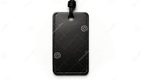 Blank Black Leather Tag With Stitching And A Hanging Loop For Customization Or Labeling Stock