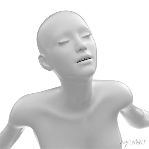 Metallic Glossy Naked Woman Mannequin In A Freedom Pose Looking