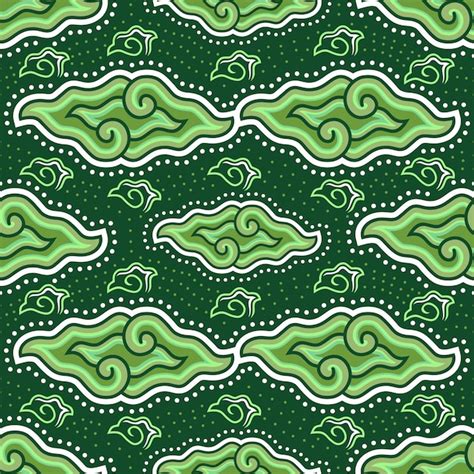 Premium Vector Batik Mega Mendung Seamless Pattern Clouds On A Green