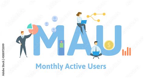 Mau Monthly Active Users Concept With Keywords People And Icons Flat Vector Illustration