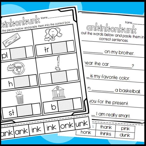 Ank Ink Onk And Unk Worksheets Cut And Paste Sorts Cloze Read