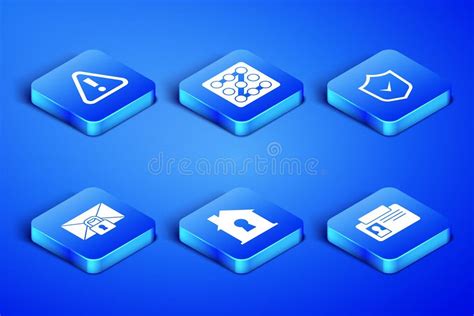 Set Identification Badge Exclamation Mark In Triangle House Under Protection Mail Message