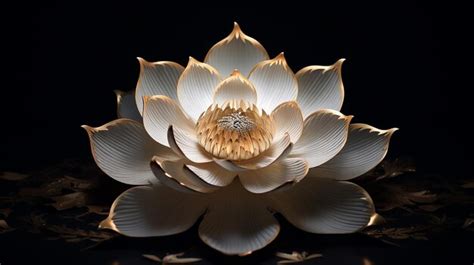 Flor De Lótus Dourada Florescendo Em Fundo Pretox9 Imagem Premium