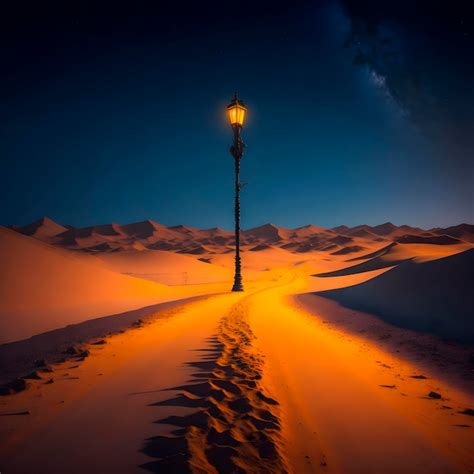 Uma Luz Em Uma Estrada No Deserto Com Um Céu Escuro E Uma Placa Que Diz