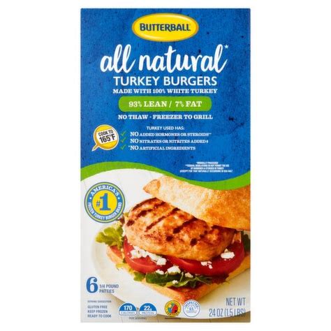 Butterball All Natural Turkey Burgers Patties 6 Count 24 Oz Shoprite