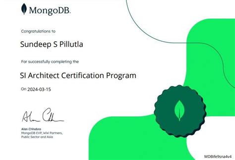 Sundeep S Pillutla On Linkedin Successfully Completed Si Architect Certification From Mongodb