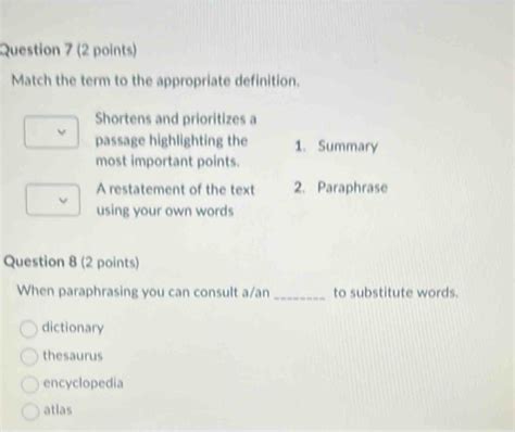 solved question 7 2 points match the term to the appropriate