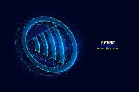 비접촉식 결제 사인 Nfc 기술 디지털 와이어프레임은 연결된 점으로 만들어졌습니다 파란색 배경에 가까운 필드 무선 통신 낮은 폴리 벡터 그림의 기호 3차원 형태에 대한 스톡