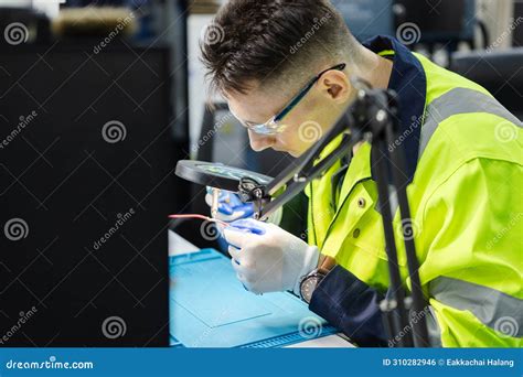 man electrical engineer using solder repairing instrument microchip