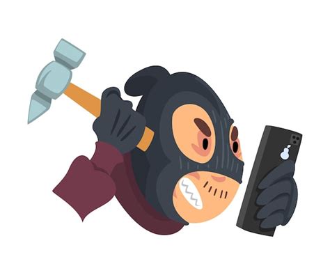 Premium Vector Data Theft Hacker Wearing Mask Breaking Into