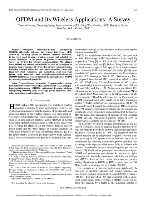 Pdf Ofdm And Its Applications A Survey