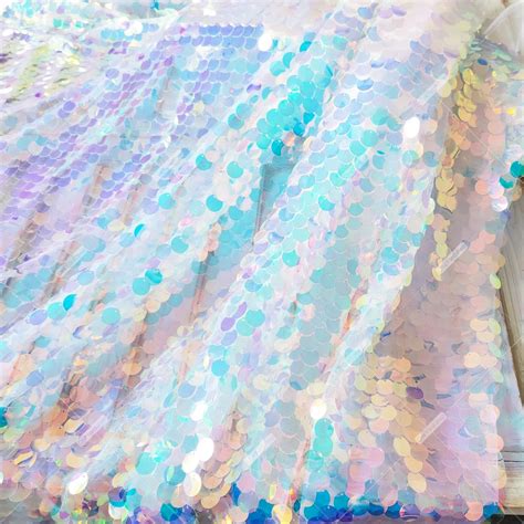 Fancy Dream Color Iridescent Large Sequins White Mesh Oneyard